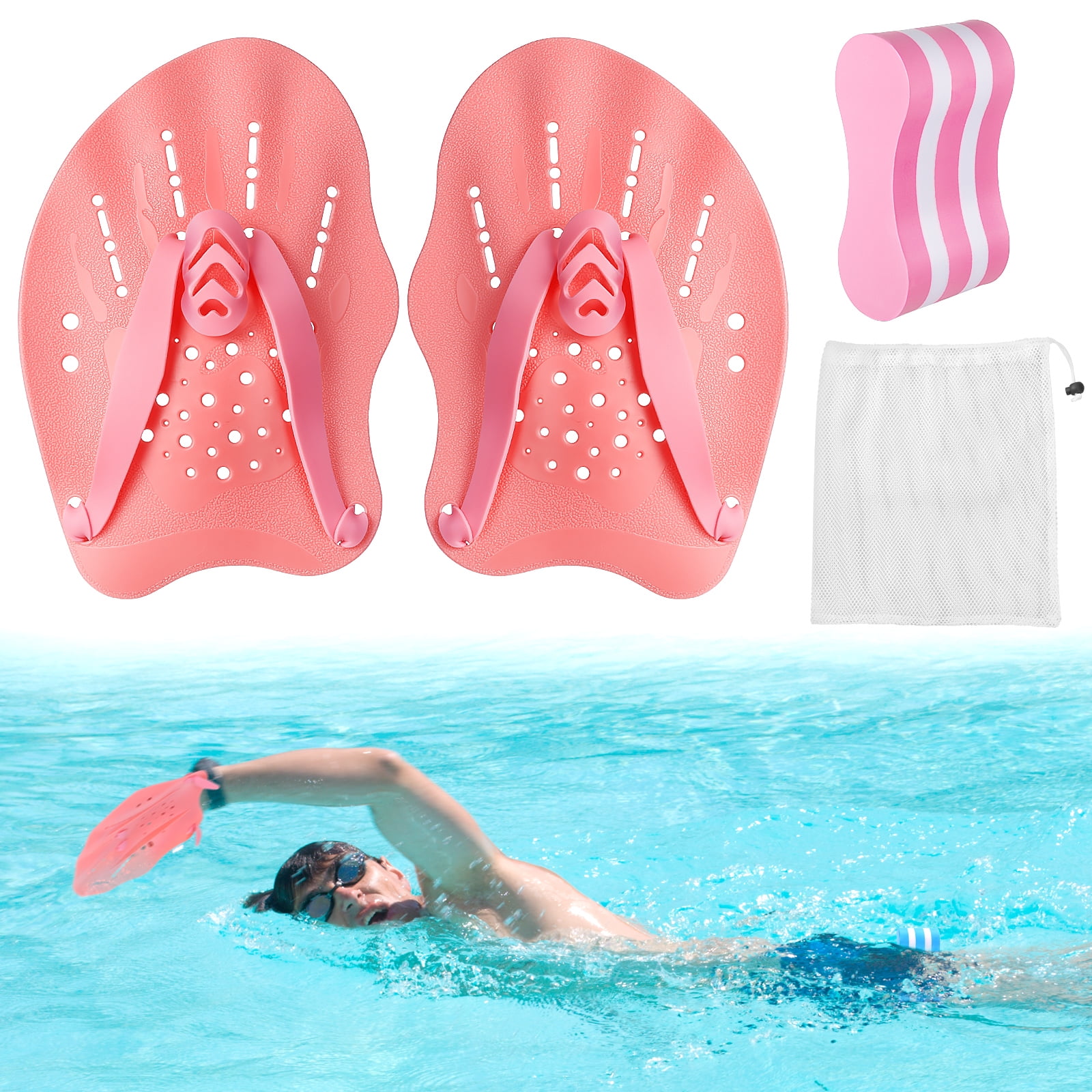 BLEEUS Swim Training Pull Buoy Adjustable Strap Hand Paddles Set For ...