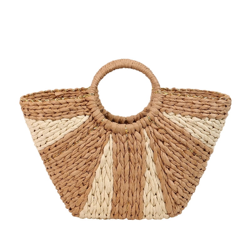 BLEEUS Women Straw Woven Handbag Striped Handmade Straw Bag Chic Hobo ...