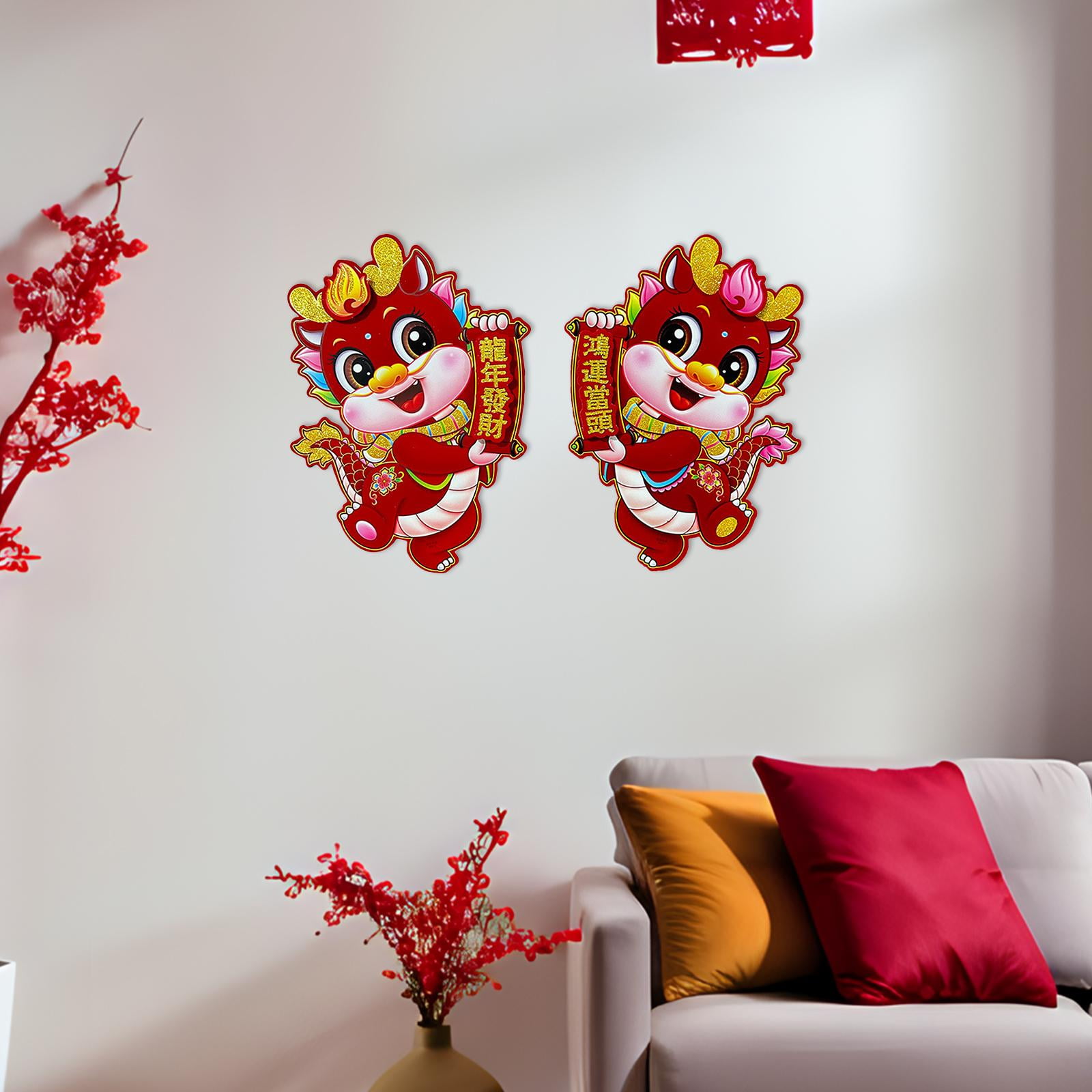 BLESIYA 2 Pieces Chinese New Year Door Sticker Chinese Dragon Wall Door ...