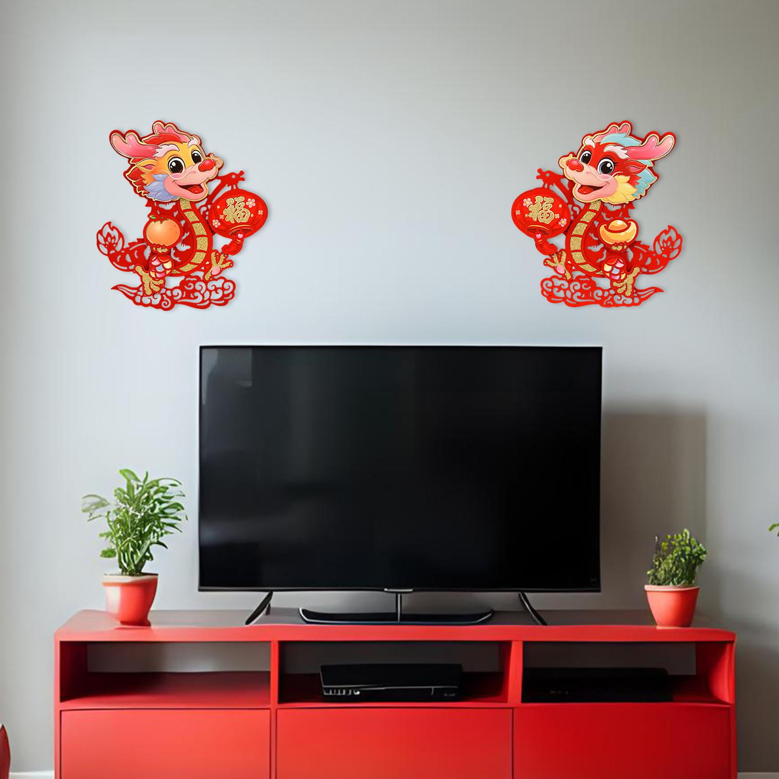 BLESIYA 2 Pieces New Year Door Stickers Decorative Chinese Dragon Wall ...