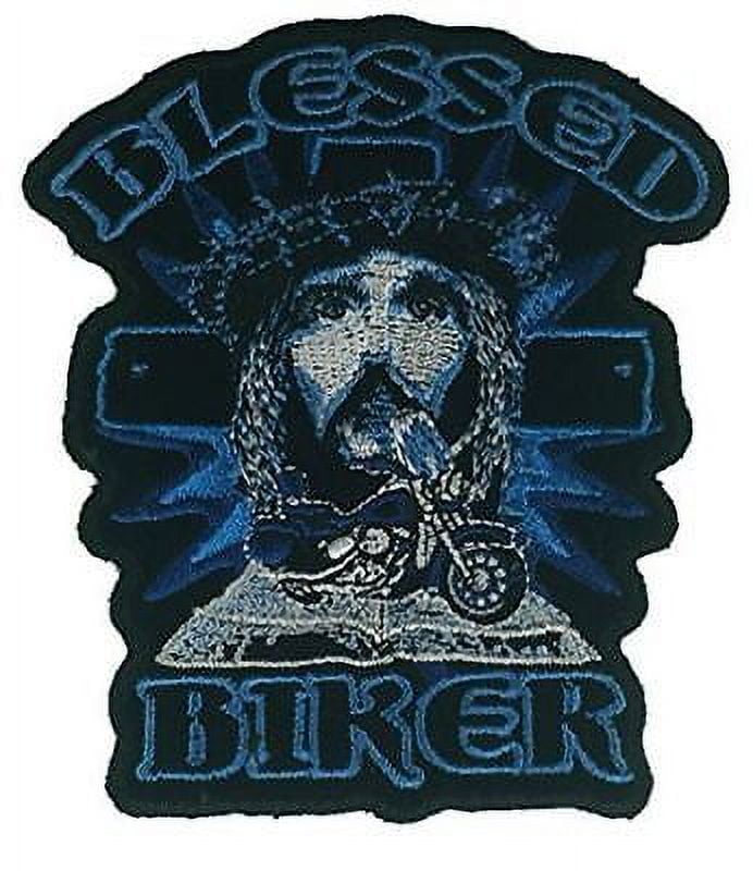 BLESSED BIKER WITH JESUS AND CROSS PATCH CHRISTIAN MOTORCYCLE VEST CUT ...