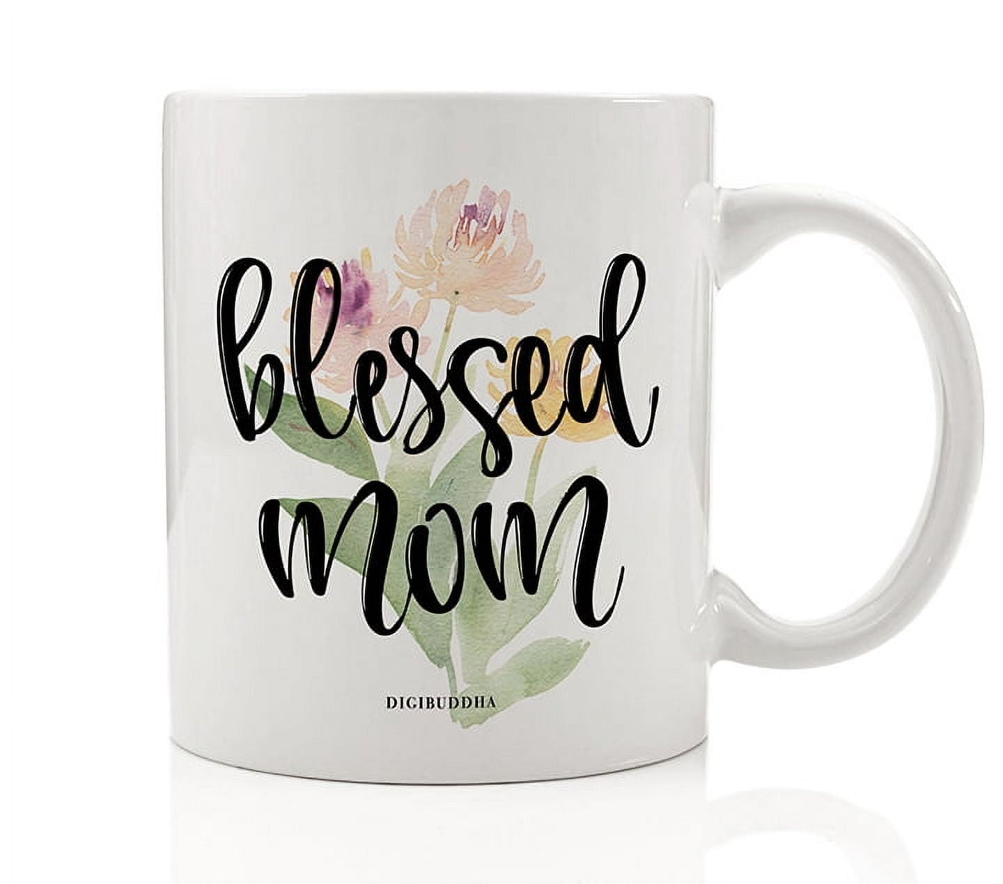 BLESSED MOM Coffee Tea Mug Gift Idea Pretty Watercolor Flower Blooms ...