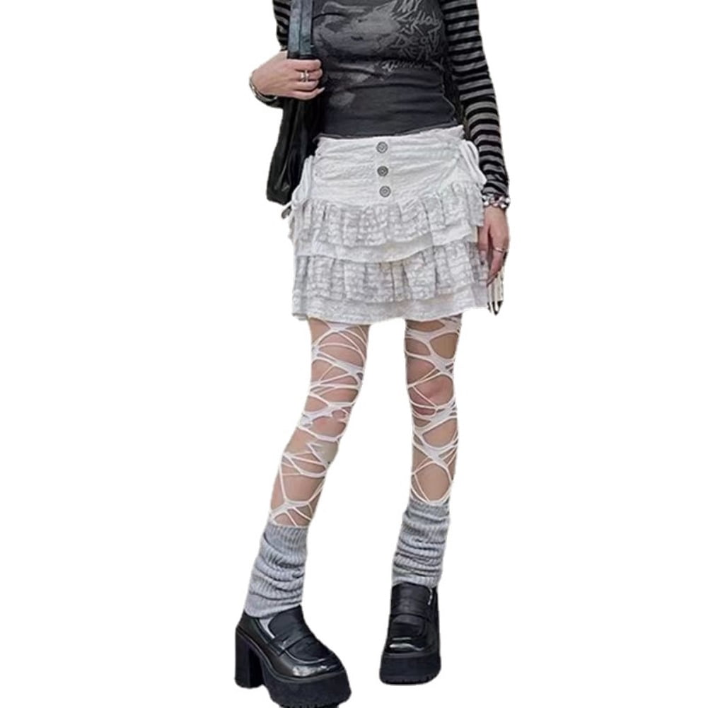 BLESSI Women's Gothic and Punk Fishnet Tights with Y2K Socks JK Style ...