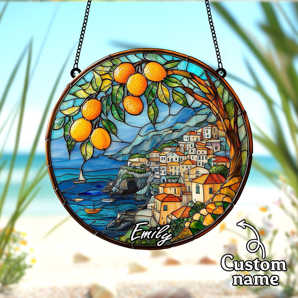 BLESSING DECOR Amalfi Coast Lemon Suncatcher, Italian Village Style ...