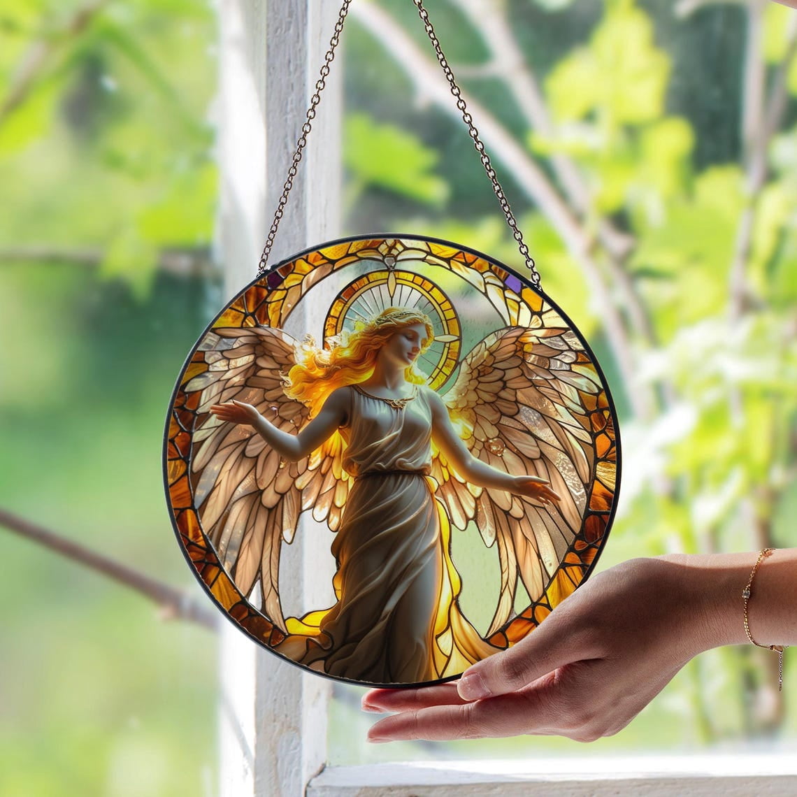 BLESSING DECOR Angel Glass Suncatcher, Spiritual Guardian Angel Art ...