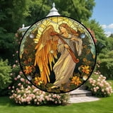 BLESSING DECOR Angels Playing Music Glass Suncatcher, Harp Religious ...