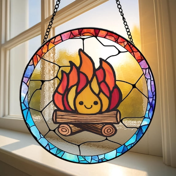 BLESSING DECOR Anime Fire Spirit Glass Suncatcher, Ghibli Fan Window ...