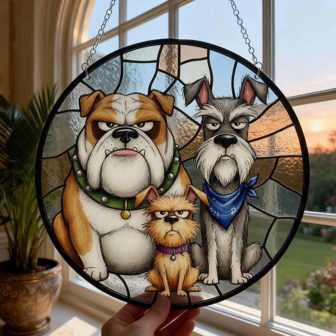 BLESSING DECOR Annoying Dogs Angry Animals Window Hanging, Glass Style ...