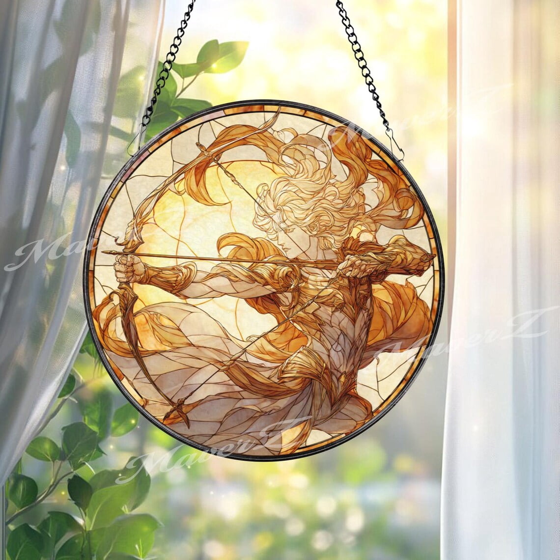 BLESSING DECOR Archer Angel Glass Suncatcher, Round Heavenly Warrior ...