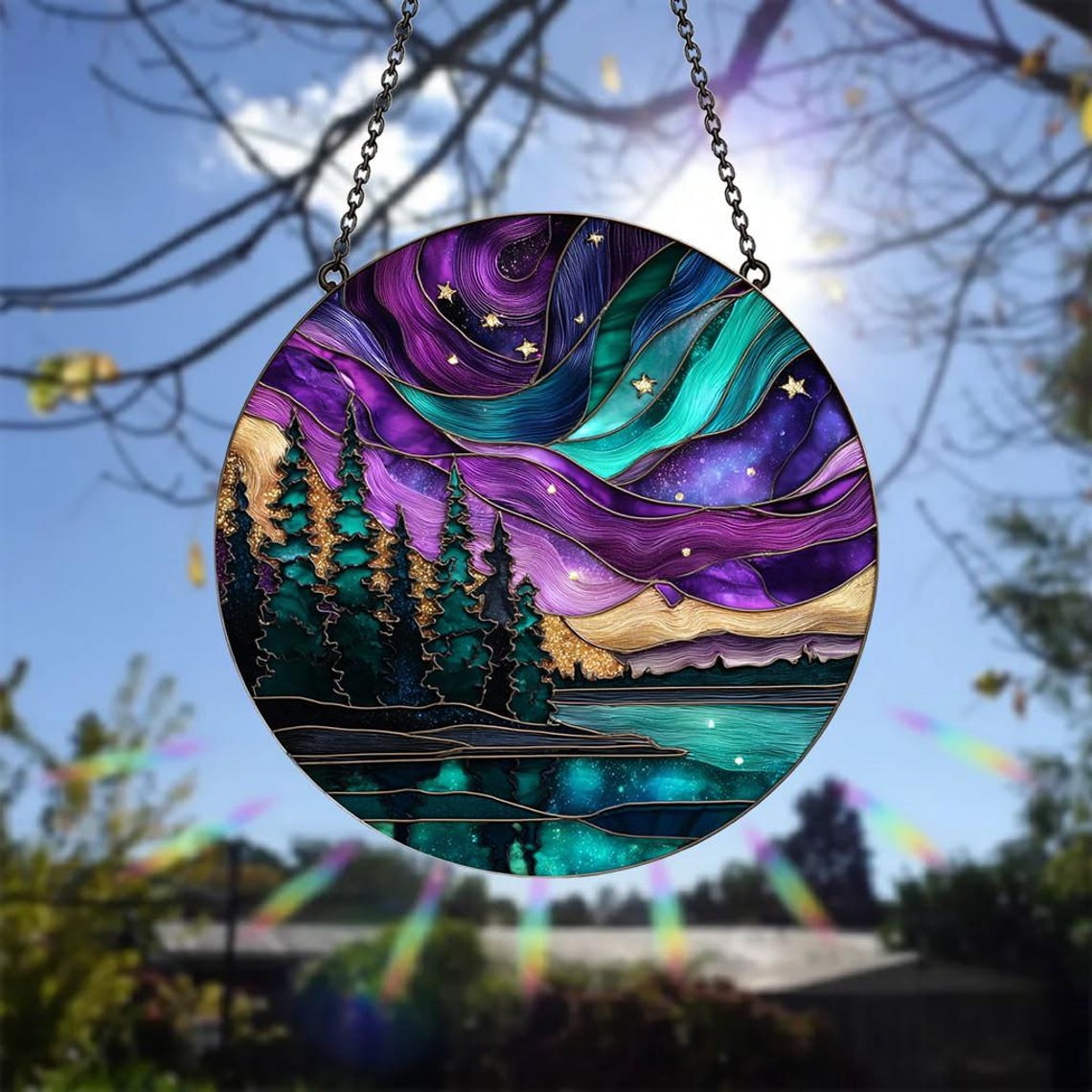 BLESSING DECOR Aurora Borealis Glass Suncatcher, Northern Lights Window ...