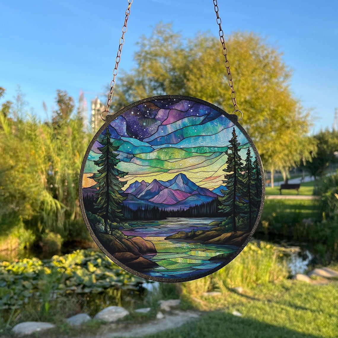 BLESSING DECOR Aurora Borealis Glass Suncatcher v7, Northern Lights ...