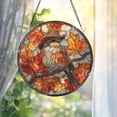 BLESSING DECOR Autumn Bird Glass Suncatcher, Fall Leaves Window Art ...