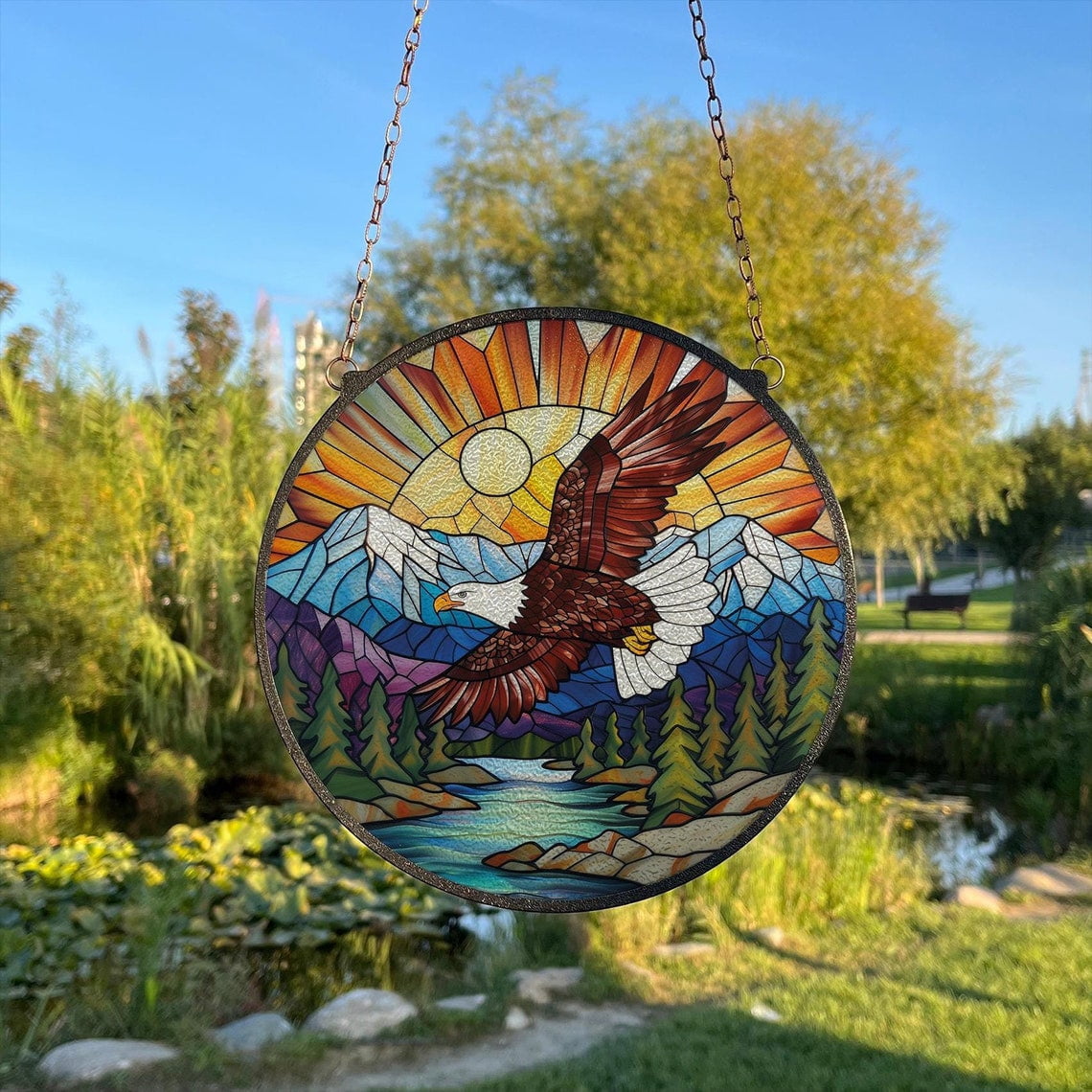 BLESSING DECOR Bald Eagle Glass Suncatcher v6, Patriotic Bird Window ...