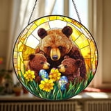 BLESSING DECOR Bear Cubs Easter Glass Suncatcher, Golden Sun Window Art ...