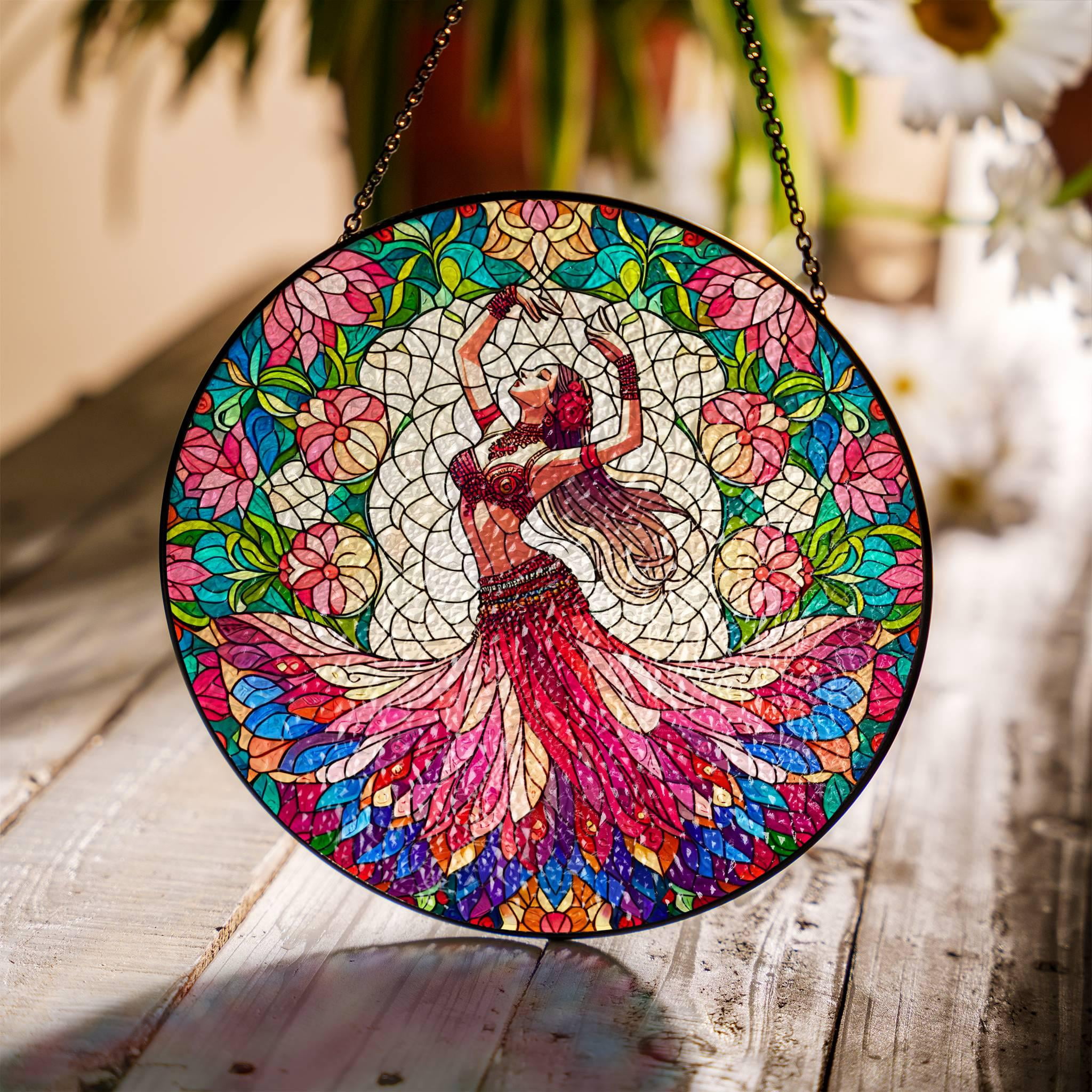 BLESSING DECOR Belly Dance Stained Glass Suncatcher: Home Decoration ...
