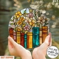 BLESSING DECOR Book and Flower Glass Suncatcher, Floral Bookcase Window ...