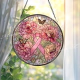 BLESSING DECOR Breast Cancer Ribbon Glass Suncatcher, Pink Peony ...