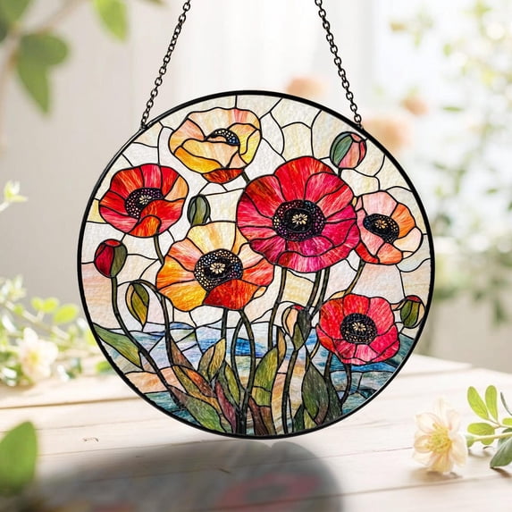 BLESSING DECOR California Poppy Glass Suncatcher v4, Botanical Window ...