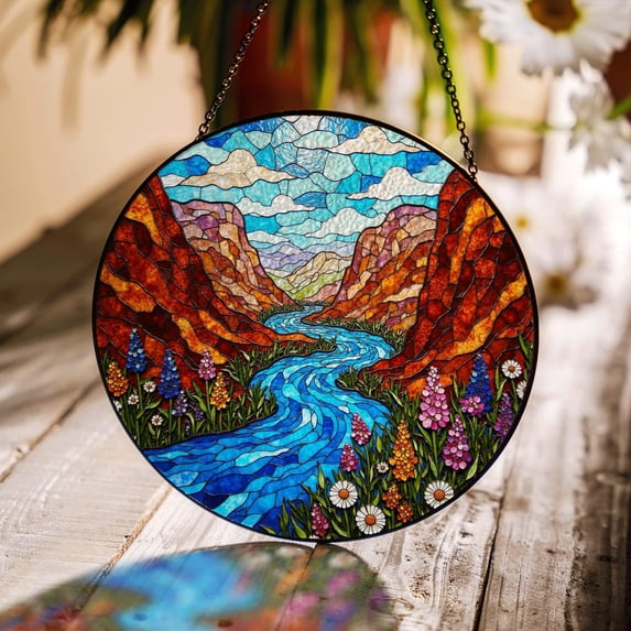 BLESSING DECOR Canyon River Wildflower Valley Suncatcher, Outdoor Lover ...