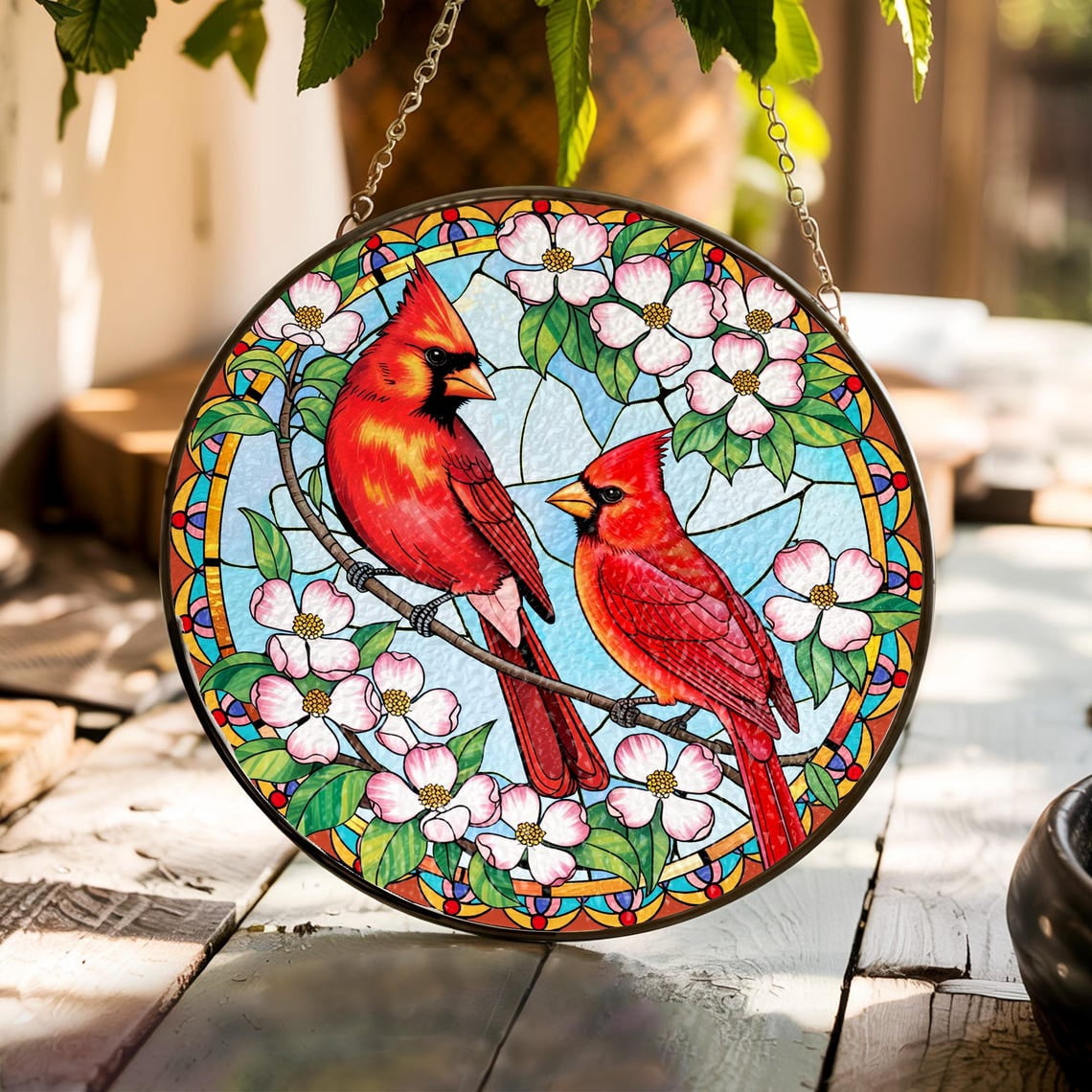 BLESSING DECOR Cardinal Glass Suncatcher v2, Bird Lover Window Hanging ...