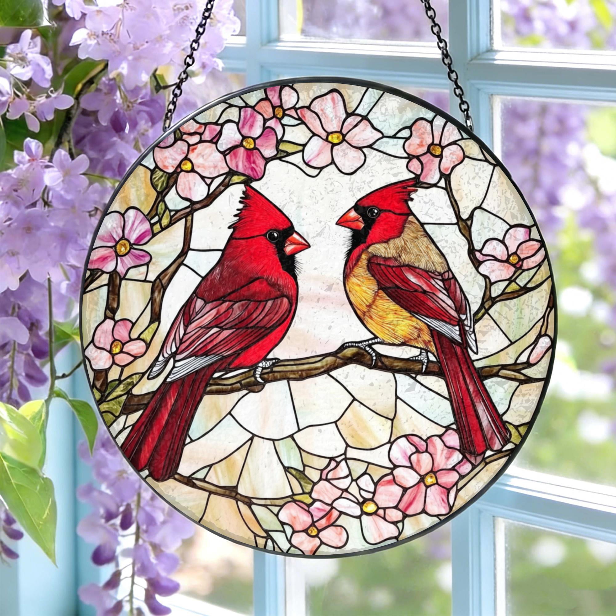 BLESSING DECOR Cardinal Stained Glass Suncatcher: Bird Window Hanging ...