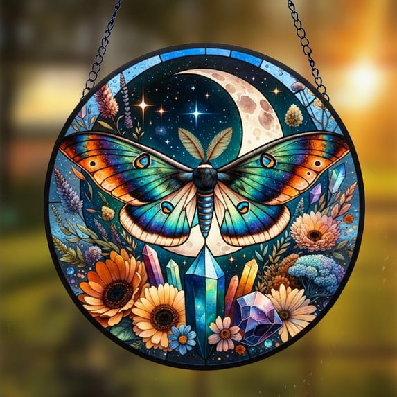 BLESSING DECOR Celestial Butterfly Glass Suncatcher, Moon Lantern ...