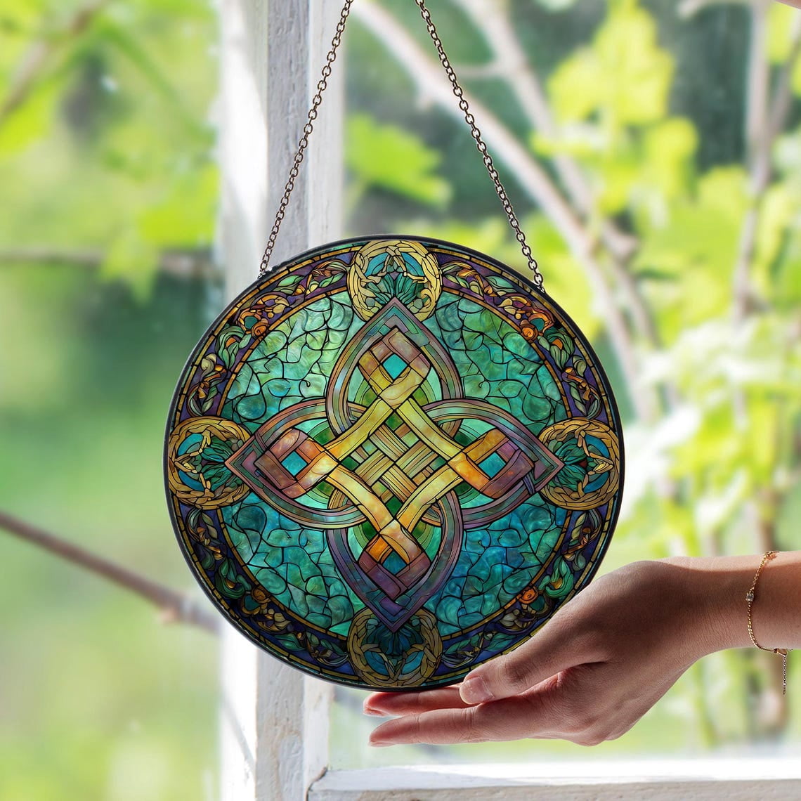 BLESSING DECOR Celtic Knot Glass Suncatcher, Intricate Symbolic Irish ...