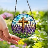BLESSING DECOR Christian Cross Wildflower Glass Suncatcher, Easter ...