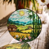BLESSING DECOR Countryside Field Landscape Glass Suncatcher, Nature ...