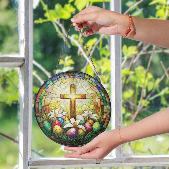 BLESSING DECOR Cross Easter Egg Glass Suncatcher v2, Jesus Cross Window ...