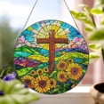 BLESSING DECOR Cross Sunflower Glass Suncatcher, Christian Window ...