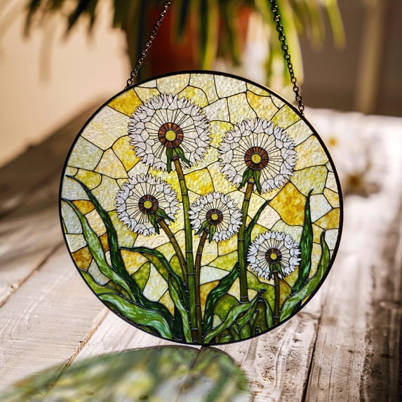 BLESSING DECOR Dandelion Glass Suncatcher Window Decor, for Nature ...