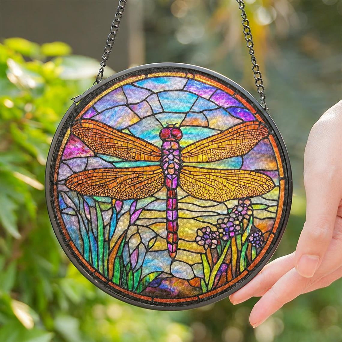 BLESSING DECOR Dragonfly Glass Suncatcher v10, Nature Window Hanging ...