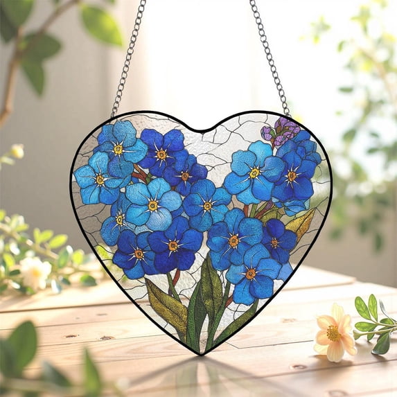 BLESSING DECOR Forget Me Not Glass Suncatcher, Floral Window Decor 7 ...