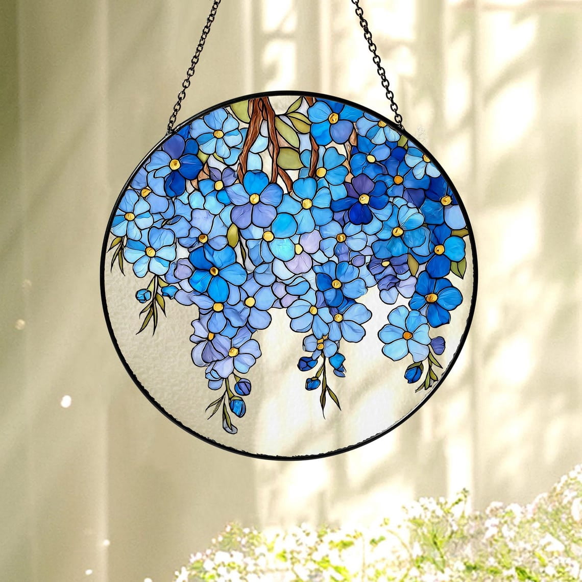 BLESSING DECOR Forget Me Not Glass Suncatcher, Forget-Me-Not Window ...