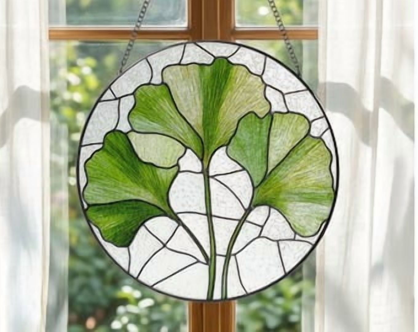 BLESSING DECOR Ginkgo Leaf Stained Glass Suncatcher: Ginkgo Window ...