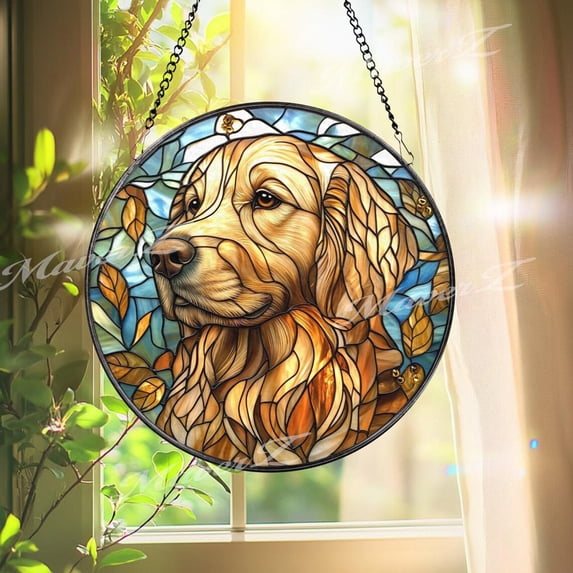 BLESSING DECOR Golden Retriever Glass Suncatcher, Autumn Dog Window ...