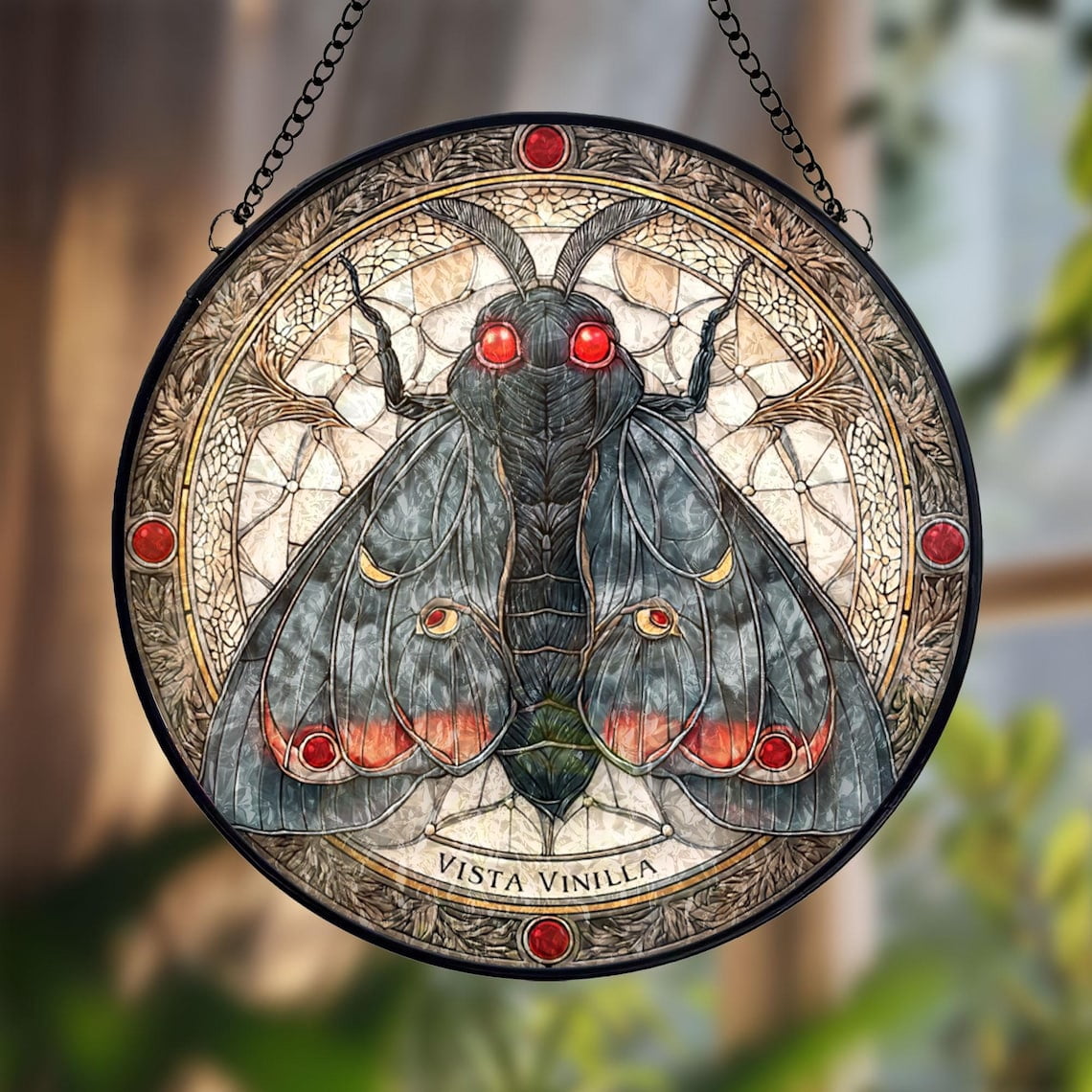 BLESSING DECOR Gothic Moth Glass Suncatcher v2, Dark Nature Bug Window ...