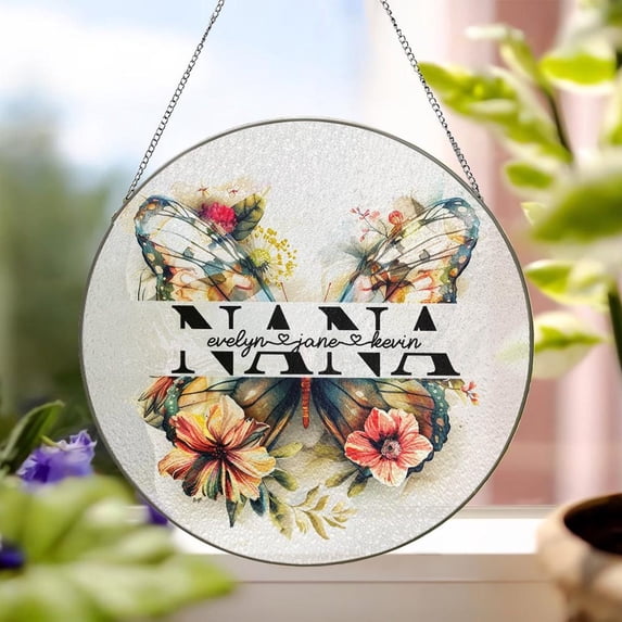 BLESSING DECOR Grandma Glass Suncatcher, Nana Butterflies Window ...