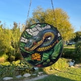 BLESSING DECOR Green Snake in Forest Glass Suncatcher, Wildlife Reptile ...