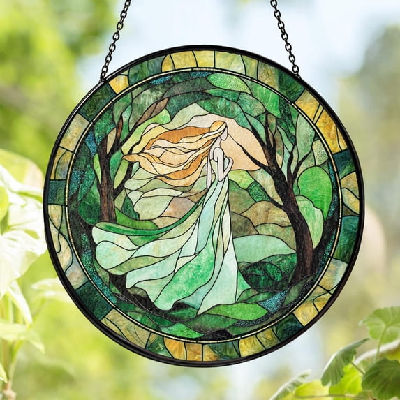 BLESSING DECOR Green Witch Glass Suncatcher v3, Plant Lover Window ...