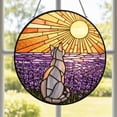 BLESSING DECOR Grey Cat Glass Suncatcher, Lavender Field Sunset, Purple ...