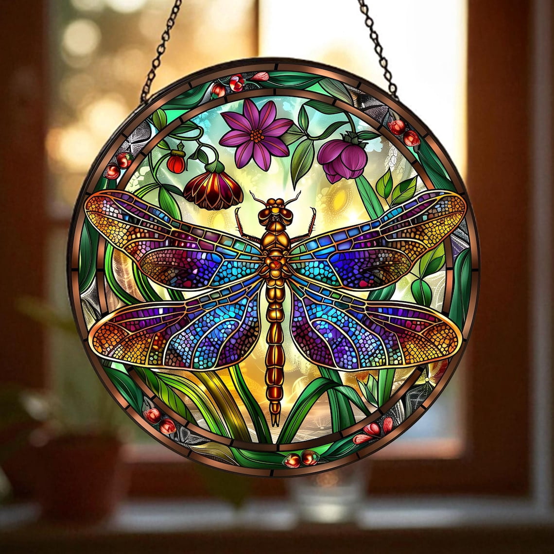 BLESSING DECOR Handcrafted Dragonfly Glass Suncatcher, Colorful Light ...