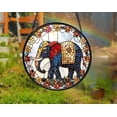 BLESSING DECOR Handcrafted Elephant Stained Glass Suncatcher: Mandala ...
