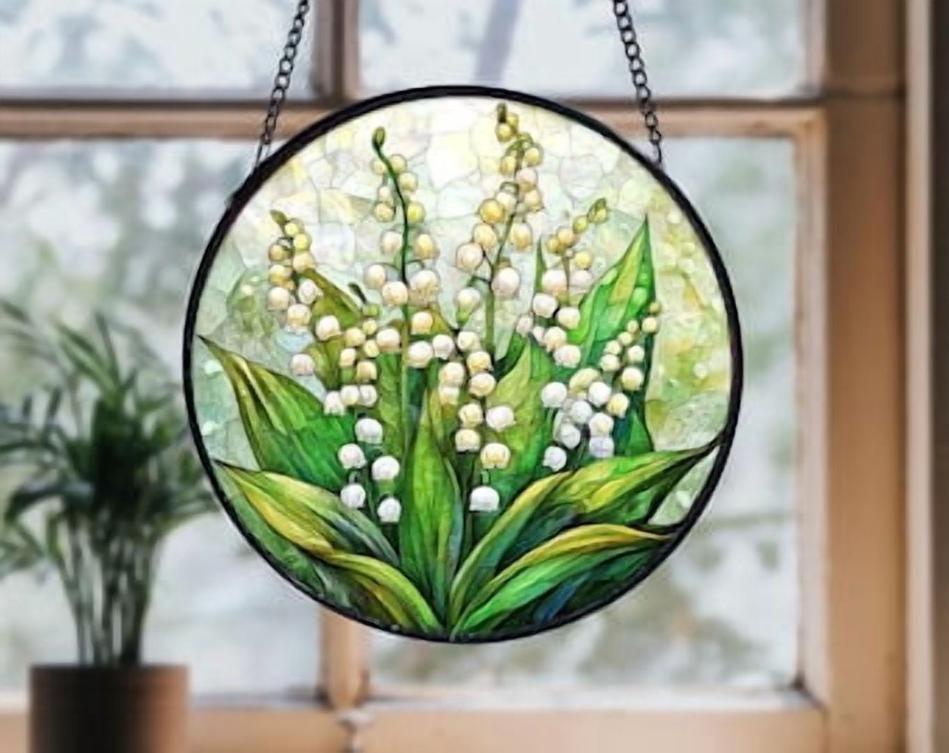 BLESSING DECOR Handmade Lily of the Valley Stained Glass Suncatcher ...