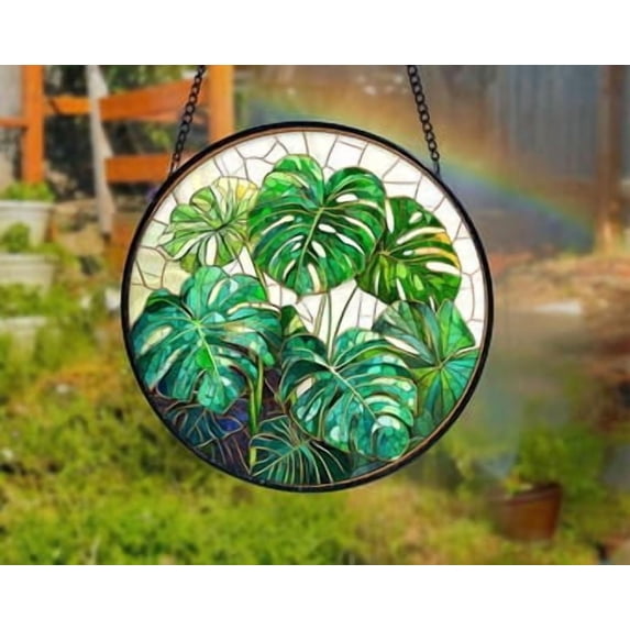 BLESSING DECOR Handmade Monstera Stained Glass Suncatcher: Botanical ...