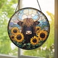 BLESSING DECOR Highland Cow Glass Suncatcher with Sunflowers, Rustic ...