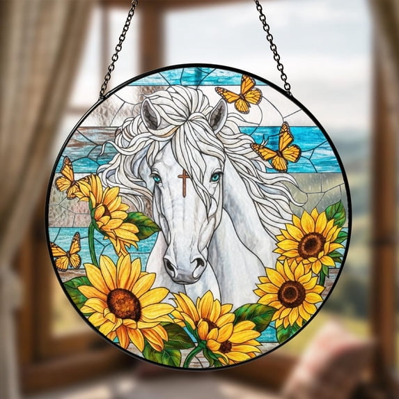BLESSING DECOR Horse Glass Suncatcher v12, Equestrian Ranch Window ...