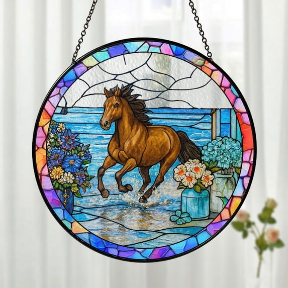 BLESSING DECOR Horse Glass Suncatcher v8, Equestrian Ranch Window Decor ...