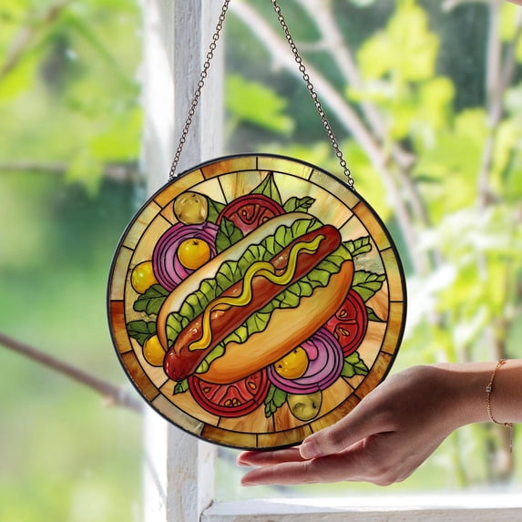 BLESSING DECOR Hot Dog Glass Window Suncatcher, Fun Food Art, Quirky ...